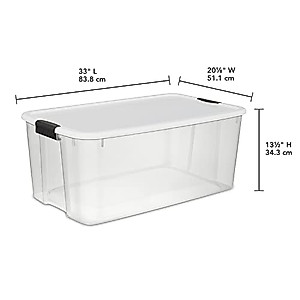 Sterilite 19909804 116 Quart/110 Liter Ultra Latch Box, Clear with a White Lid and Black Latches, 4-Pack