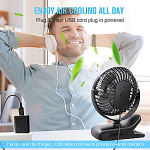 BESKAR 6 Inch Clip on Fan, 3 Speeds Small Fan with Strong Airflow, Clip & Desk Fan USB Plug in with Sturdy Clamp - Ultra Quiet operation for Office Dorm Bedroom Stroller