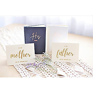 Wedding Vow Books His and Hers- Vow Books, Set with Wedding Cards for Parents, Vow Books for Wedding, Hardcover Rose Gold Foil & Gilded Edges, 13.97 X10.16 CM 40 Pages, 2 pcs Navy Blue White