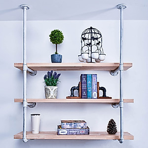 LINKPIPES Industrial Pipe Shelving, Shelf Brackets DIY Open Book Shelf for Office Room Kitchen Wall Shelves(2Pcs 3Tier,46.9" Tall,11" deep,Hardware Only)