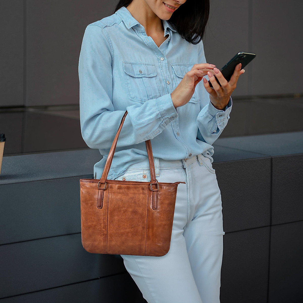 Leather Handbags For Women - Ladies Shoulder Bag Purse - Women's Leather Tote Bag - For Work, Travel - Gifts For Her (Tan)