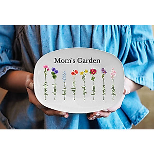 Custom Mom's Garden Personalized Gift for Mom Gift Mothers Day Birthday Present From kids Custom Birth Flower Platter Custom Platter Name Platter Serving Trays Serving Plates for Fish Dish Steak