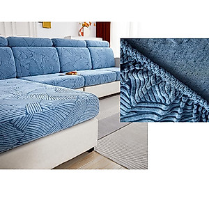GORHLady Stretch Elastic Fabric Sofa Protector L-Shaped Slipcovers Corner L Shape Sectional Soft Stylish Couch Suitable Living Room Dogs Pets Furniture Protectors All Seasons 4-Seater Blue