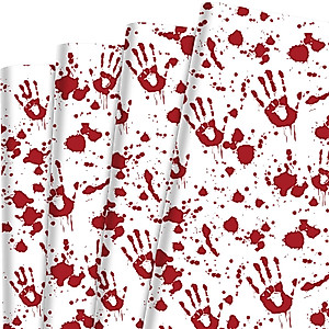 Bolsome 12 Sheets Halloween Bloody Wrapping Paper Bloody Handprint Horror Pattern Gift Wrapping Paper for Halloween Party Horror Party Favor DIY Craft, 19.7 × 27.6 Inch