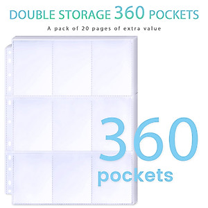 360 Pockets Binder Card Sleeves Double-Sided 9 Pocket Trading Card Pages for 3 Ring Binder, Clear Plastic Pages Sleeves for Sport Cards, Business Cards, Game Cards, Photos
