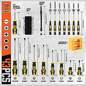 HORUSDY 43-piece Screwdriver Set, Include Phillips, Slotted, Pozidriv, Hex, Torx, and Magnetizer demagnetizer Precision Screwdriver Set for Tools for Men