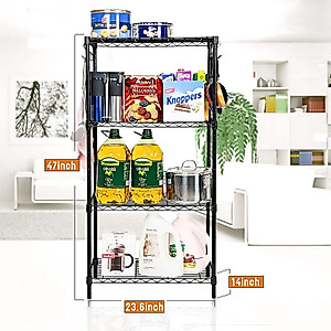 Catalina Creations 4-Shelf Wire Shelving Unit, Metal Storage Shelves, Heavy Duty Shelving with Liners, Adjustable Height Storage Rack for Pantry Closet Kitchen Garage (23.6" W x 14" D x 47" H, Black)