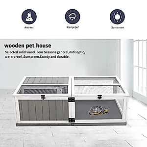 Tortoise Habitat, Wooden Tortoise House w/Removable Waterproof Tray Indoor Outdoor Turtle Enclosure for Small Animals Outdoor Wooden Reptile Cage