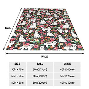 Cute Havanese Dogs Lovers Pink Rose Flower Floral Funny Dog Puppy Animals Boho Style 3D Print Blanket throw Ultra Soft Light Cozy Flannel Blankets For Bedroom Bed And Sofa Quilt Birthday Gifts 50"x40"