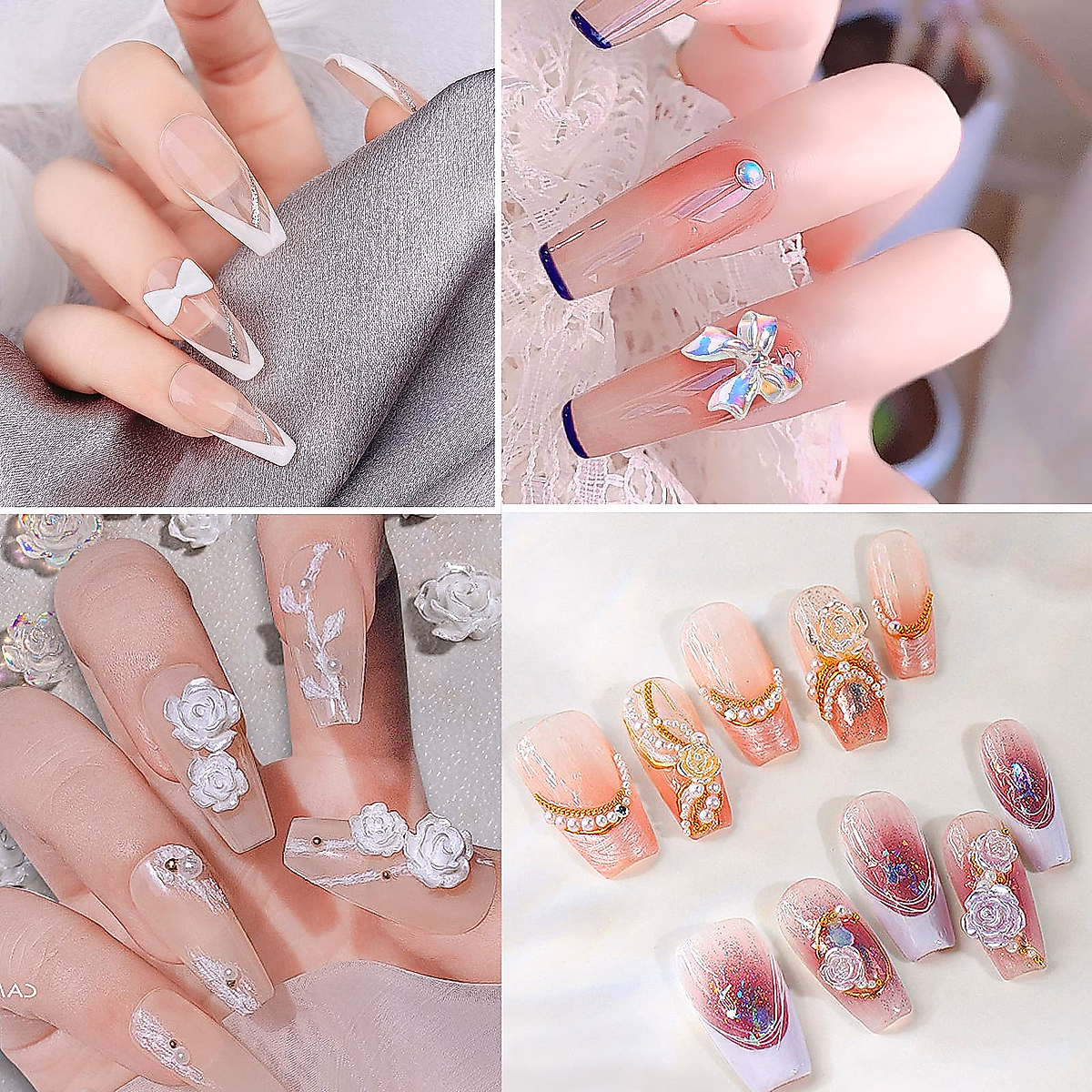 260Pcs 3D White Assorted Pearls Nail Charms Acrylic Multi Shapes Heart Flower Bear Butterfly Cute Nail Charms Heart Star Bowknot Pearls Nail Beads Charms for Manicure DIY Crafts Jewelry Accessories