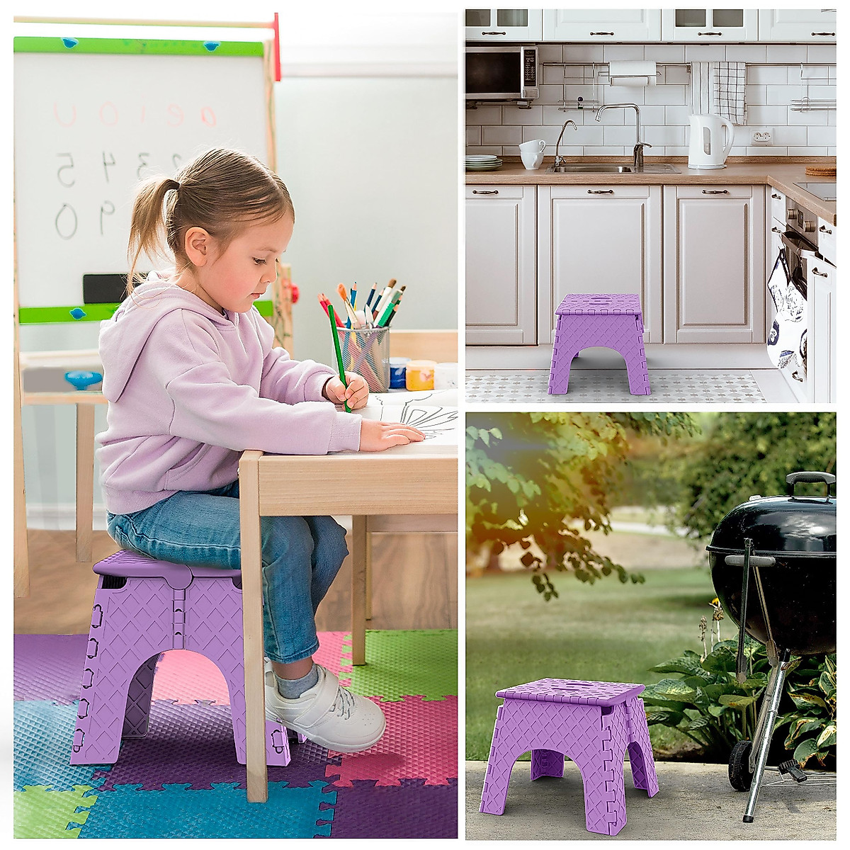 Mueller Folding Step Stool, 11 Inch Heavy Duty Step Stools for Kids and Adults, Lightweight and Portable Foldable Stool for Kitchen, Bathroom, Non-Slip and Sturdy, Holds up to 264lbs, Purple