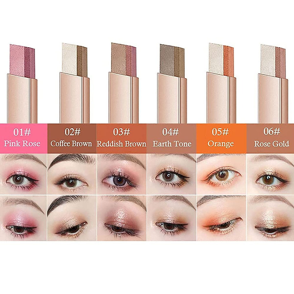 12 Colors Eye Shadow Stick Makeup, Glitter EyeShadow Highlighter Stick, Brilliant Eye Brightener Stick Shimmer Eye Highlighter Makeup Pencil, Double Colors Gradient Highlighter Eye Brightener
