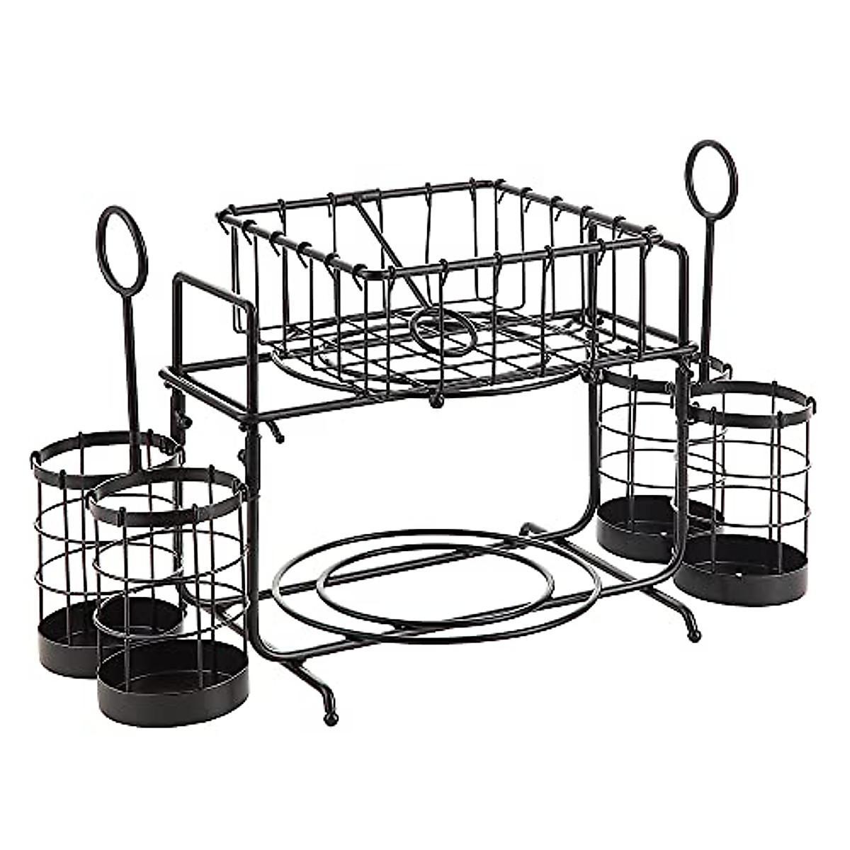 Giftburg Loop & Wire Buffet Caddy Tabletop Organizer, Flatware Napkin and Plate Picnic Caddy Stackable Serving Set, Black
