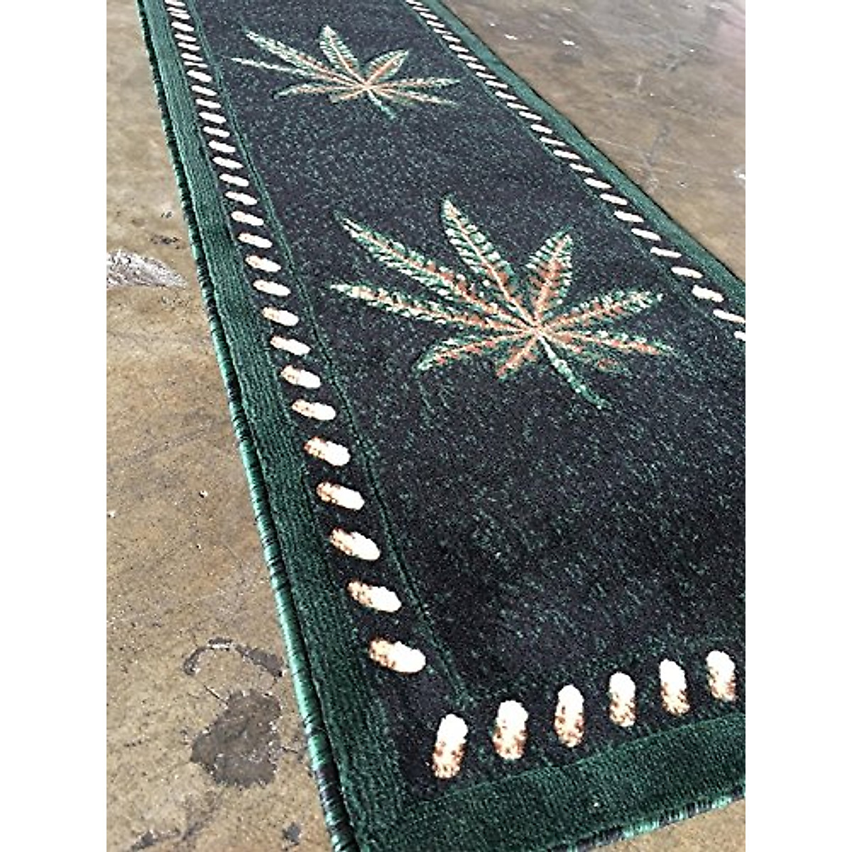 Americana Marijuana Long Runner Rug Black &Green Design#139 (32in.X15ft10in.)