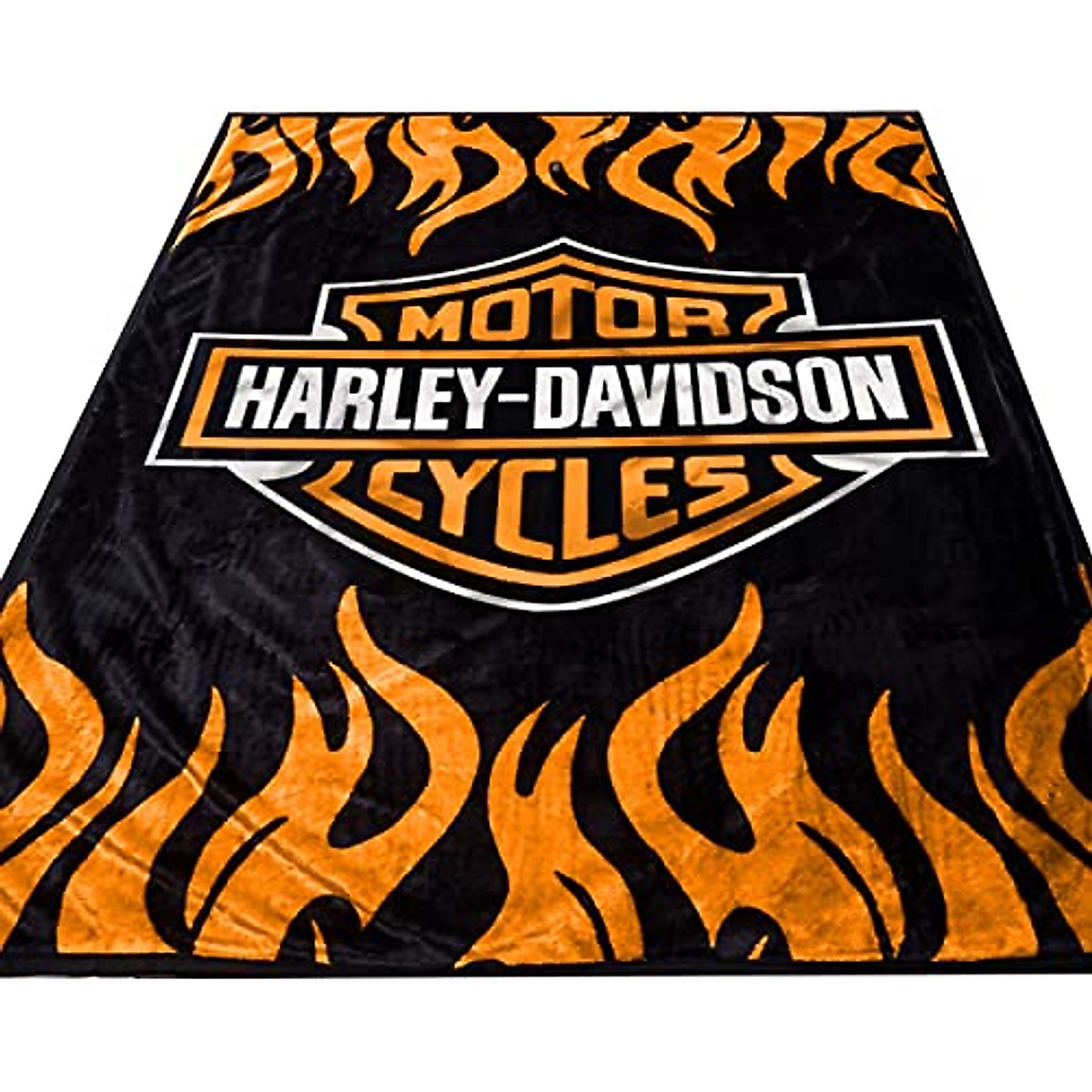 Super Soft Plush Classic Black Harley Davidson Blanket/Throw Full or Queen Size - Orange