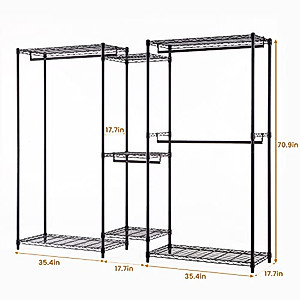 ZUNGKEA Heavy Duty Clothes Rack for Hanging Clothes, Free Standing Wire Garments Rack, 1144 LBS Closet Wardrobe Rack，L 88.5”×W 18”×H 71”, Matt Black