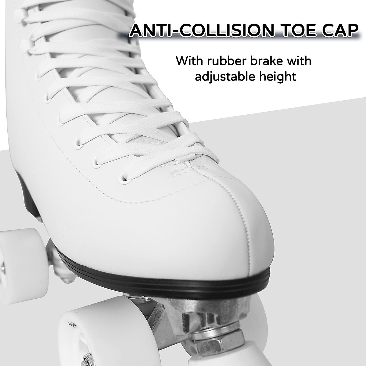 Roller Skates for Women with PU Leather High-top Double Row Rollerskates, Unisex-Adult Indoor Outdoor White Derby Skate Size 7 with Adjustable Fast Braking for Beginner