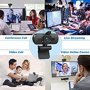 Maylibet Webcam with Microphone/Privacy Cover, External 1080P Wide Angle Streaming HD Web Camera for Desktop Computer Laptop PC Monitor