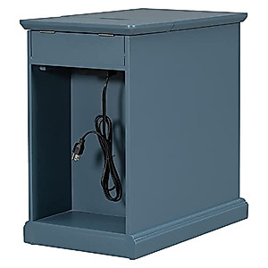 P PURLOVE Classic Vintage Living Room End Table, Wooden Side Table with USB Ports and One Multifunctional Drawer with Cup Holders (Antique Navy)