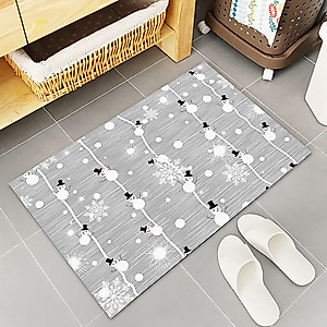 Merry Chirstmas Kitchen Rugs Sets 2 Piece Floor Mats Cute Xmas Snowman Snowflake Snow Grey Doormat Non-Slip Rubber Backing Area Rugs Carpet Inside Door Mat Pad Sets-19.7" x 31.5"+19.7" x 47.2"