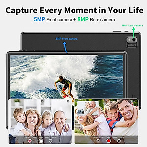 SGIN 8GB RAM 128GB ROM Android 12 Tablet, 10 Inch 1280 * 800 HD IPS Tablets Computer with Srceen, MTK Octa-Core 2.0Ghz Processor, 8MP+5MP Camera, Bluetooth, WiFi, 6000mAh, Black