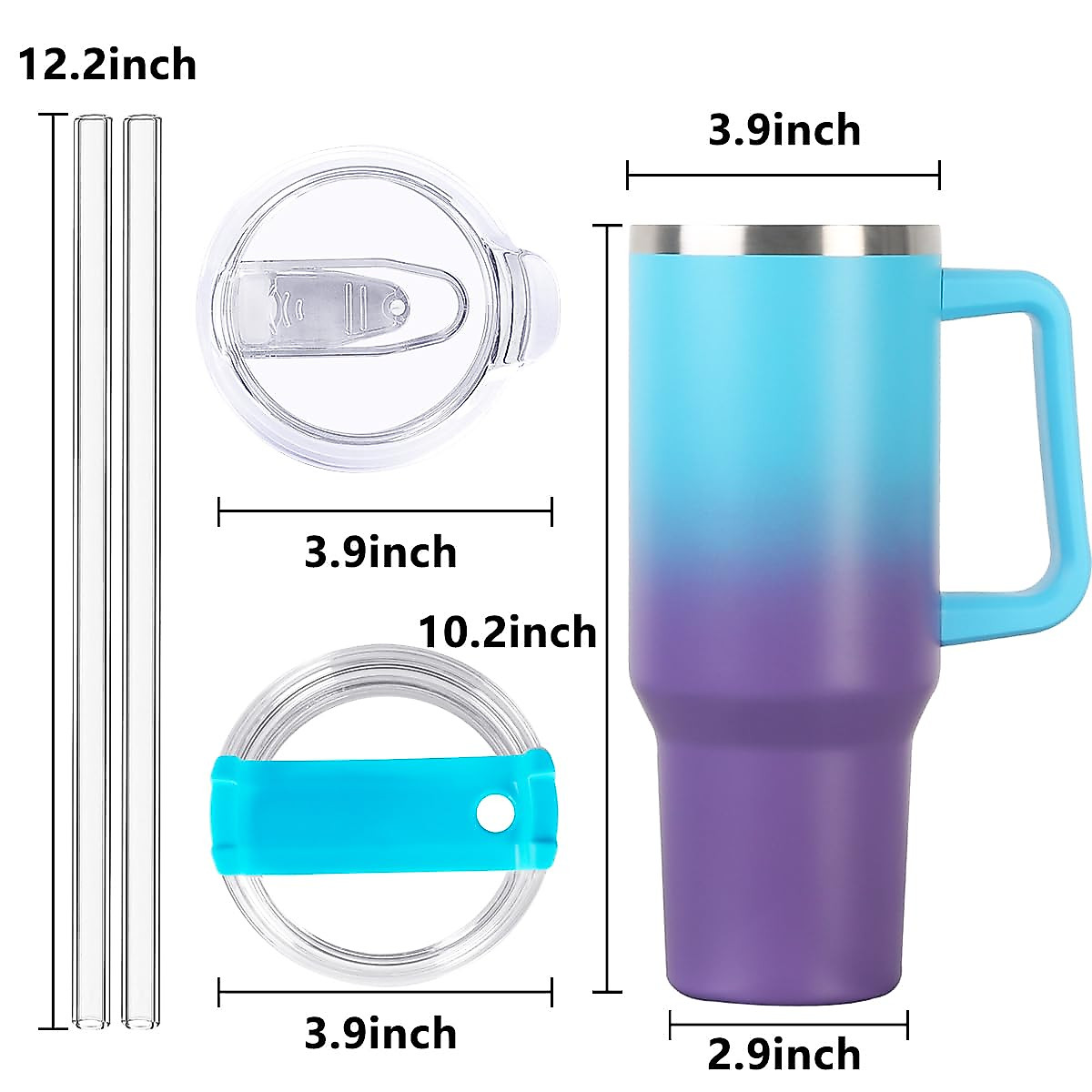 SYACOT 40 oz Tumbler with Handle and Straw Stainless Steel Insulated Tumbler Leak Proof Lid and Straw Lid Reusable Travel Mug Coffee Mug Cup Dishwasher Safe Keep Drinks Cold and Hot (Amethyst)