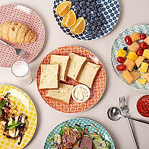 Delling Ceramic Dinner Plates Set, 10 Inch Colorful Dessert Plates/Salad Plates, Porcelain Serving Dishes, Scratch Resistant, Lead-Free - Microwave, Oven, and Dishwasher Safe - Set of 6