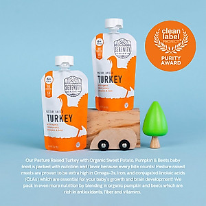 Serenity Kids 6+ Months Baby Food Pouches Puree Made With Ethically Sourced Meats & Organic Veggies | 3.5 Ounce BPA-Free Pouch | Free Range Turkey, Sweet Potato, Pumpkin, Beet | 1 Count