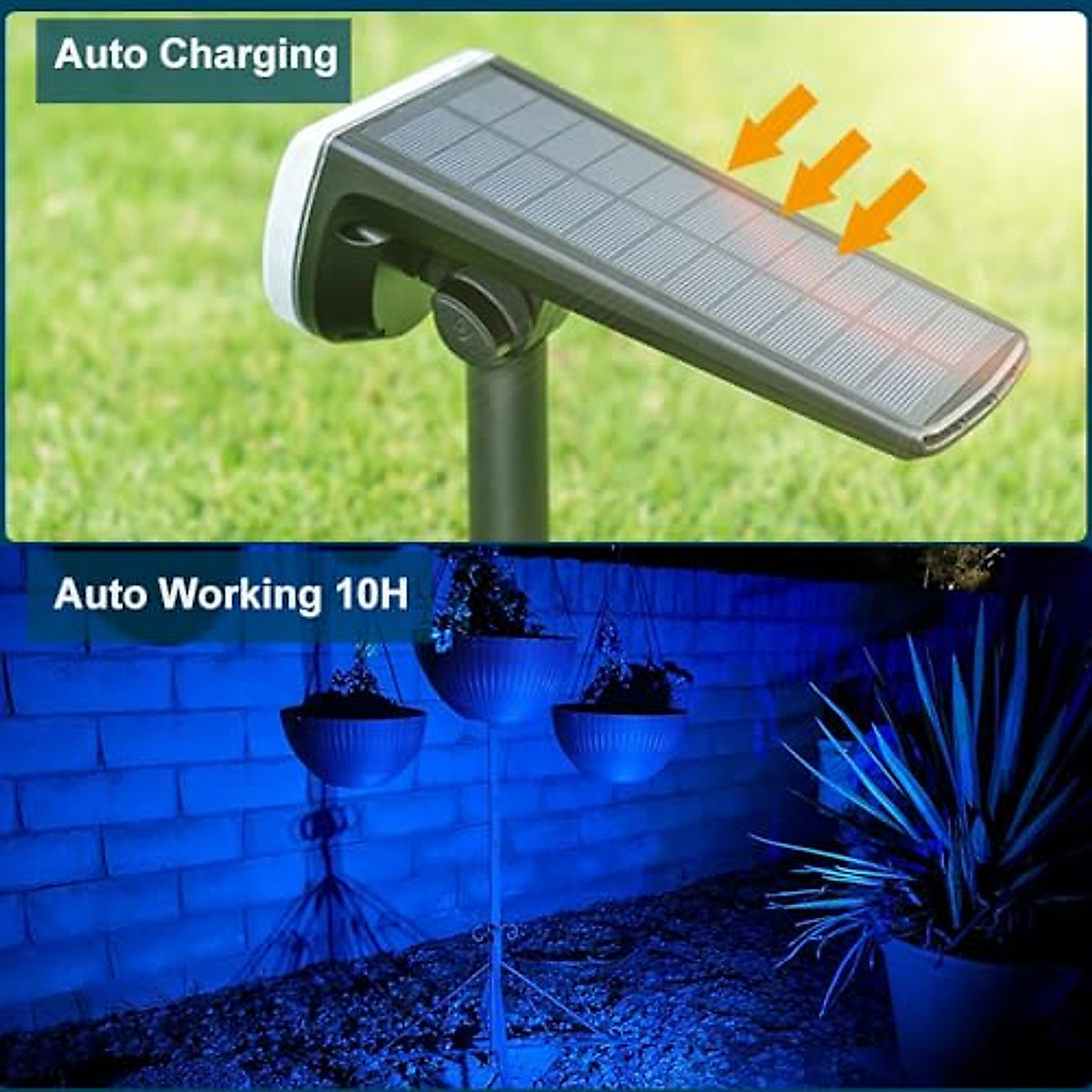 CASAZERO Solar Landscape Spotlights, Color Changing RGB Landscape Path Lights with 24LEDs 6500K 600LM Waterproof Tree Lights Solar Halloween Lights-2 Pack