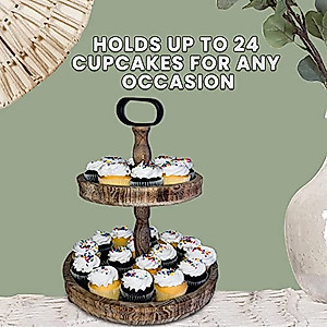 DECORIO Farmhouse Distressed Two Tier Brown Decorative Tray - Wood Tiered Tray Stand - Two Tier Tray Easter Tiered Tray Decor - Two Tiered Tray - 2 Tier Wooden Tray 2 Tier Serving Tray 17"x13"