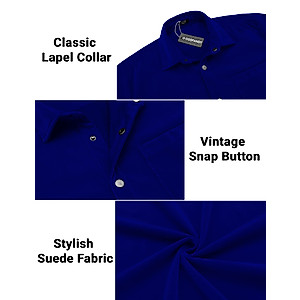 COOFANDY Men's Casual Dress Shirt Vintage Suede Jacket Lightweight Faux Suede Shirt Jacket Blue