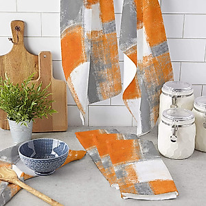 KID99inner Kitchen Towels Orange Grey Absorbent Tea Towel Soft Hand Dish Towel Brushstrokes Grunge Abstract Modern Reusable Washable Cleaning Cloth for Bathroom Bar for Everyday Cooking (Pack of 2)
