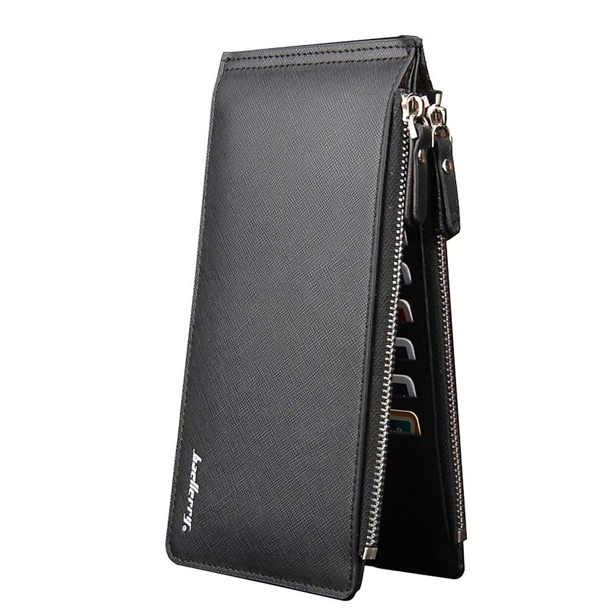 JNKET Fashion Men's Wallet PU Leather Long Wallet Multi-Card Wallet (Style 1 -Black)