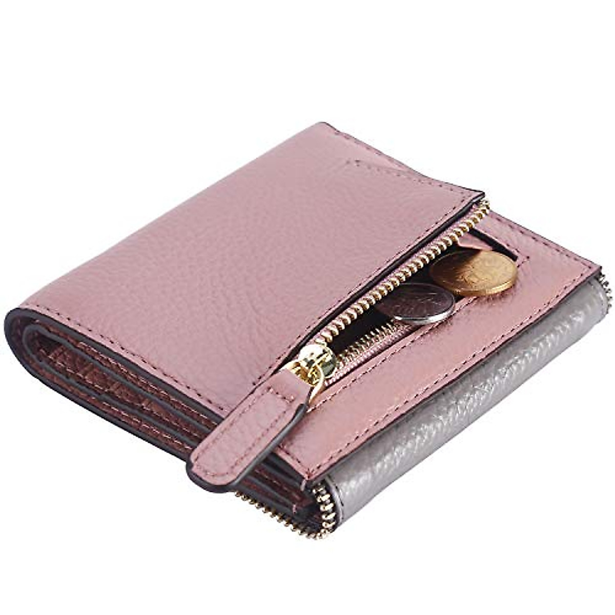 Lavemi Ultra Thin Small Compact Leather Womens Girls Wallets RFID Blocking Credit Card Holder for Women(Envelope Gray/Dark Pink)