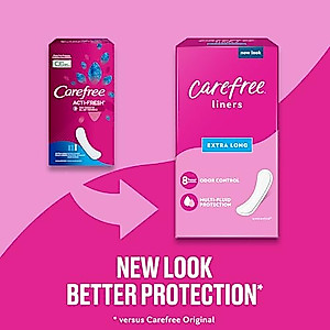 Carefree Panty Liners, Extra Long Liners, Unwrapped, Unscented, 100ct (Packaging May Vary)