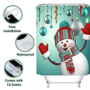 NEWSUYAA Christmas Shower Curtain for Bathroom, 4 PCS Merry Xmas Santa Claus Elk Snowman Bath Decor with Hooks 72x72 Inch (Dark Blue)