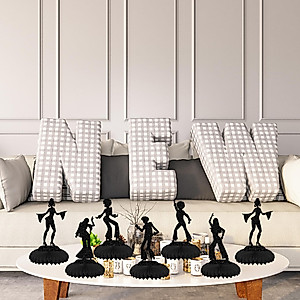 6 PCS 70's Disco Party Decorations 70s Disco Dancing Honeycomb Table Centerpiece Black Glitter 80's Disco Dancer Table Toppers Honeycomb Centerpieces for Music Disco Theme Birthday Party Supplies