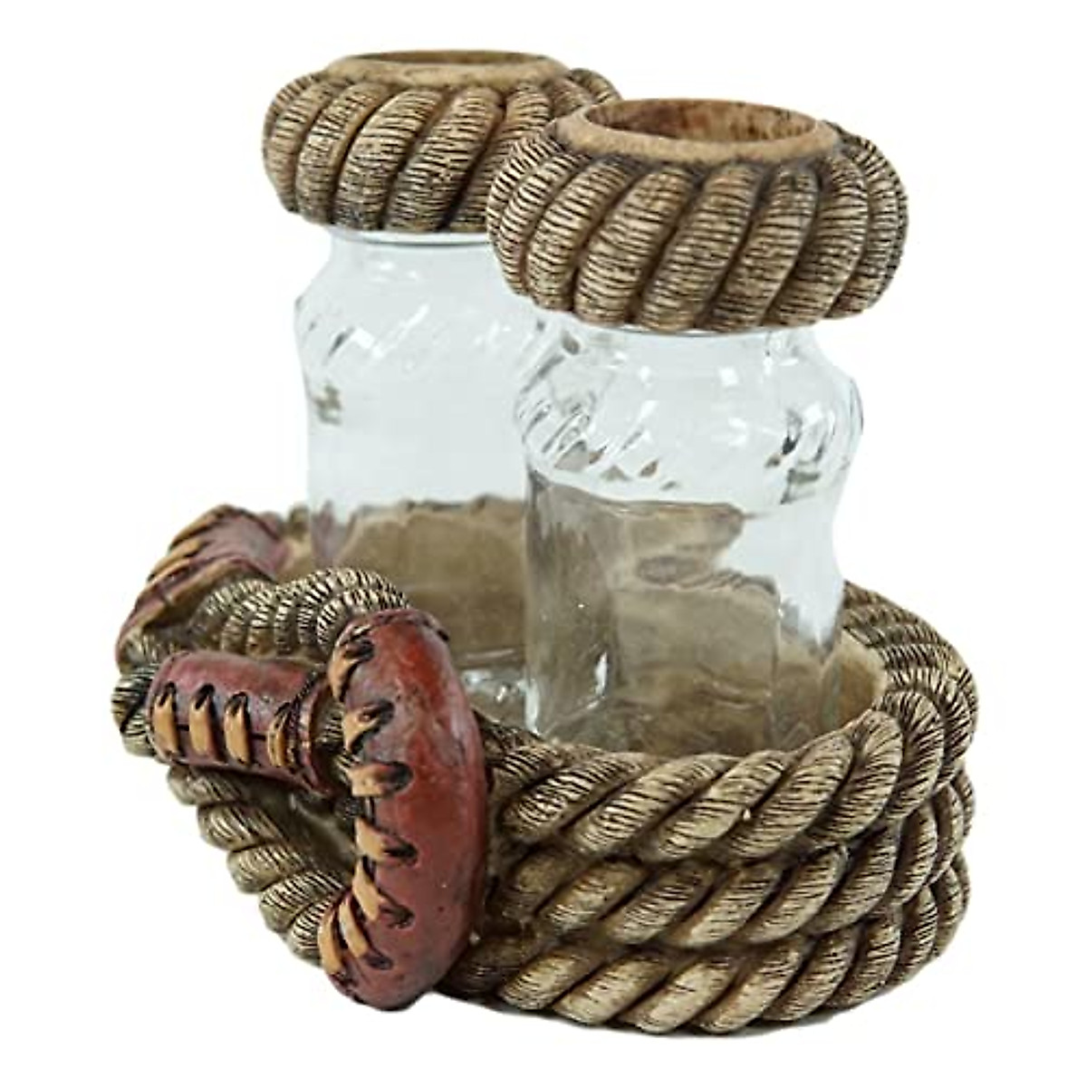 Set Of 1 Cowboy Braided Lasso Ropes Salt And Pepper Shakers W/Holder Set