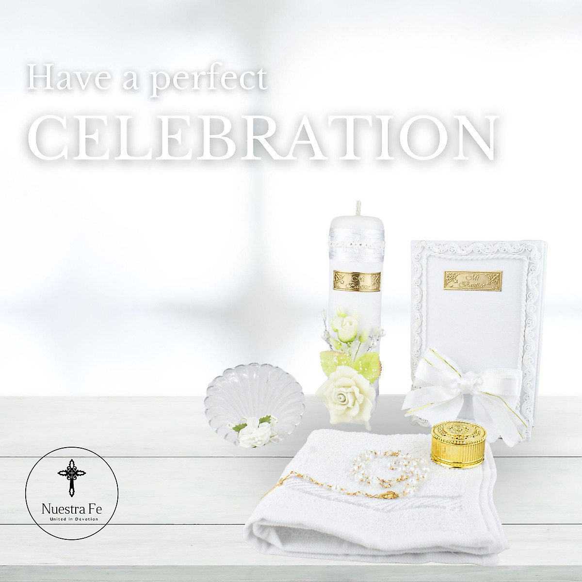 5 Pcs White Baptism Candle Set for Boys and Girls - Velas para bautizo - Vela de bautizo para niño - Vela para bautizo de niña - Catholic Baptism Candle Set Girl - Baptism kit Baptism Shell Bible
