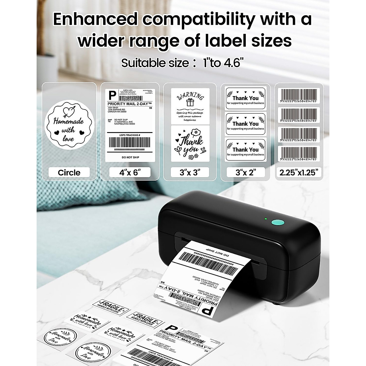 LabelCreate Shipping Label Printer, 4x6 Thermal Label Printer, Thermal Printer for Shipping Labels, USB Label Printer Compatible with Amazon Shopify Etsy Ebay FedEx USPS UPS (Black)