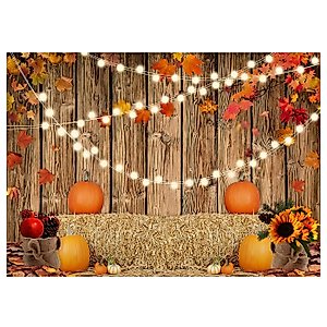 YYNXSY Fall Thanksgiving Photo Backdrop Autumn Retro Board Backdrops Wooden Fence Haystack Pumpkin Photo Background Thanksgiving Party Decorations Studio Photography Props 7X5FT YY-2516