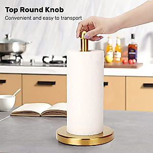 Paper Towel Holder Stand with Sturdy Base Fits Standard and Jumbo Sized Paper Towel, Paper Towel Holder Countertop (Gold)