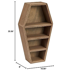 Okuna Outpost Coffin Shaped Shelf, Spooky Gothic Home Decor for Tabletop, Small Trinkets, Nic Nacks, Bookshelf, Bathroom, Bedroom, Living Room, Office, Entryway (Brown, 8x3x14 in)