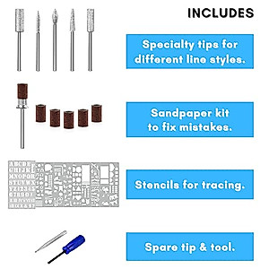 The Original Easy Etcher - Engraving Pen Complete Kit - Portable DIY Craft Electric Engraver & Stencils for Jewelry, Metal, Glass, Leather, Wood - Rotary Tool Etching Scribe Carving Tool
