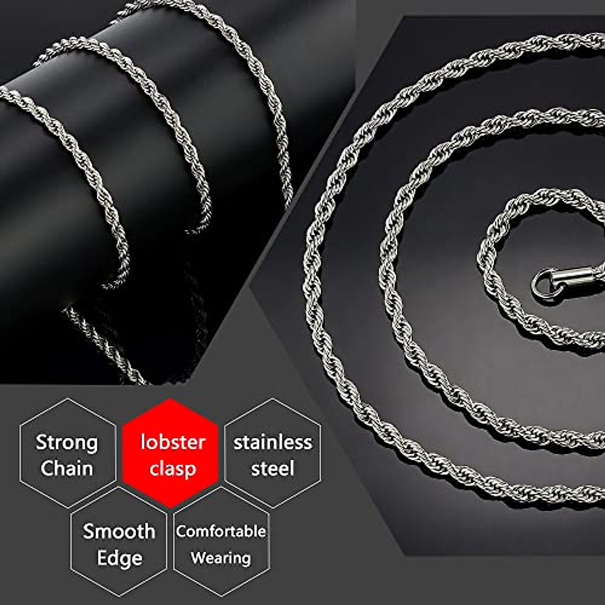 HolyFast Twist Chain Necklace - Stainless Steel Rope Jewelry for Men & Women