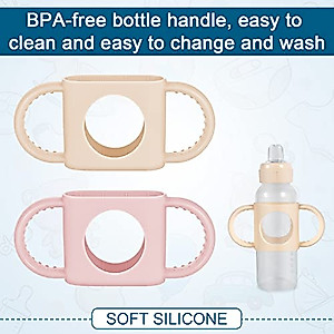 2pcs Baby Bottle Handles for Dr Brown Narrow Baby Bottle, Soft Comfortable Material Silicone BPA Free for Dr Brown Bottle with Easy Grip Handle Over Six Months Baby (Light Pink, Creamy White)