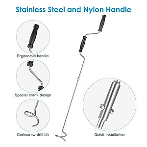 GZBEVITAR Compost Aerator, Compost Turner and Mixing Tool - Crank Manual Tiller for Outdoor Composting, Rotating Drill Bit for Easy Aeration, Thermomter Included