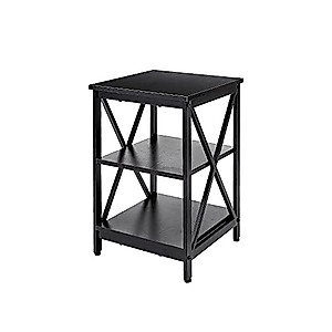 Coral Flower 3-Tier Modern Home Decor Accent Nightstands,Stoneford End Table with Shelves for Living Room, Bedroom, Balcony Family and Office,Dark Walnut.