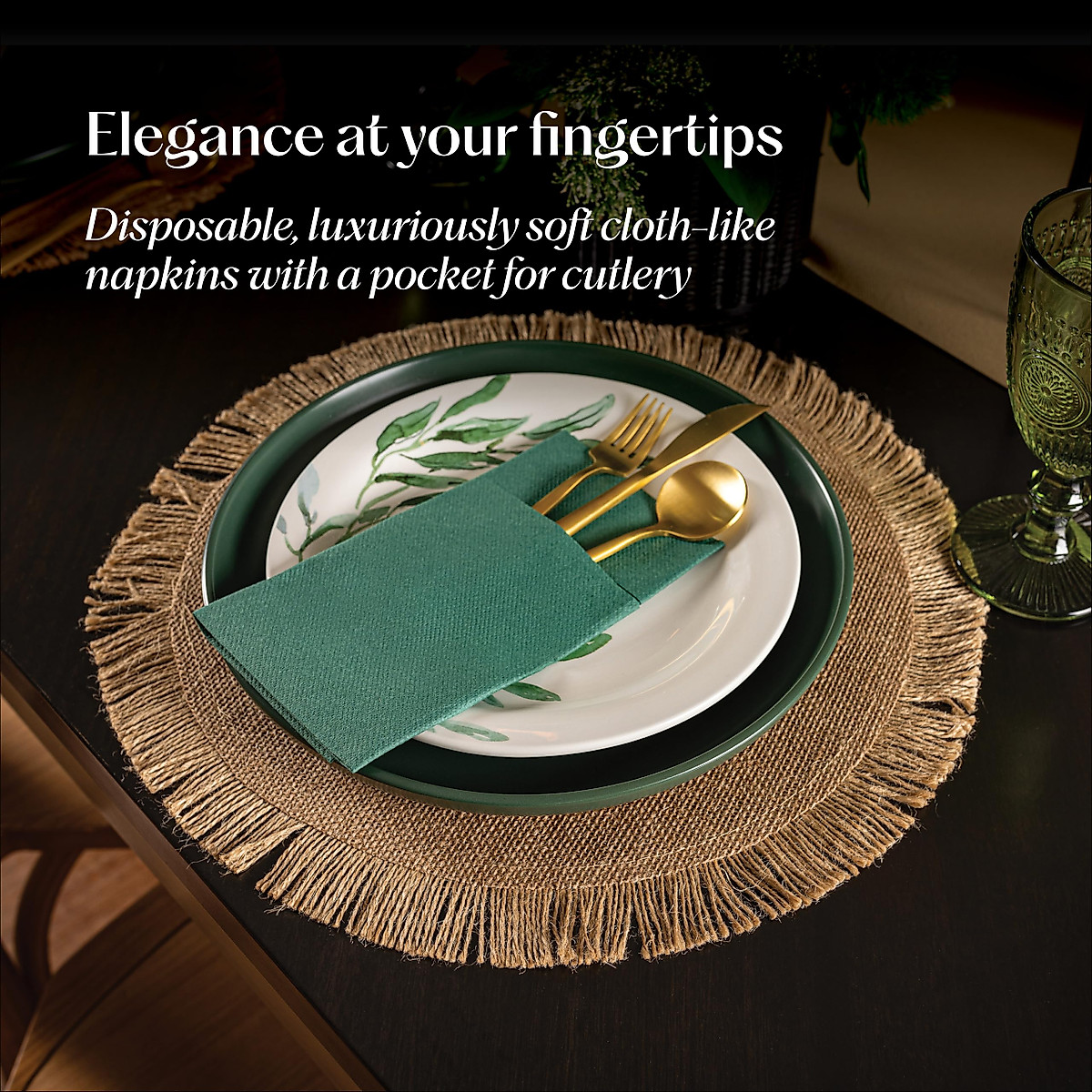 50-Pack Disposable Linen-Feel Dinner Napkins With Built-in Flatware Pocket, BLUE Prefolded Cloth Like Paper Napkins For Wedding, Dinner Or Party