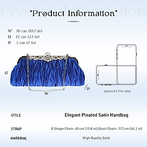 JAMBHALA Women Pleated Clutch Bag with Adjustable Chain Handbag Dumpling Pouch for Wedding, Bridal, Prom, Party (blue)